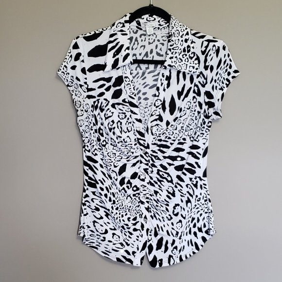 Cache | Tops | Chic Cache Animal Print Silver Sequence Top | Poshmark